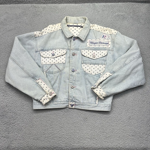 Jackets & Coats | Vintage Major Damage Denim Jacket Polka Dot Patch ...
